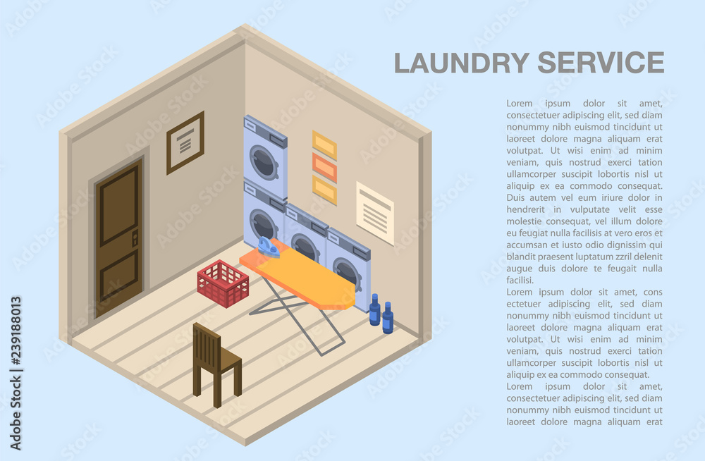 Laundry service room concept background. Isometric illustration of ...