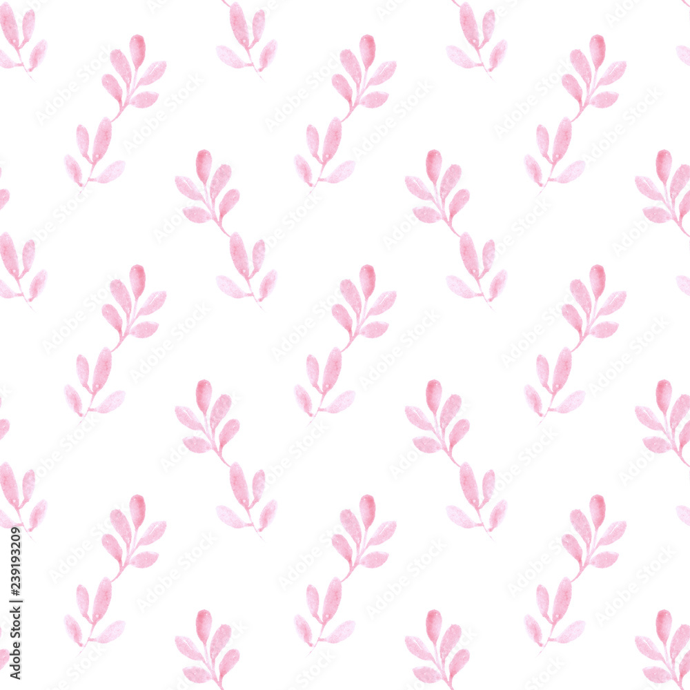 Blush pink floral background Simple minimalist Watercolor leaves ...