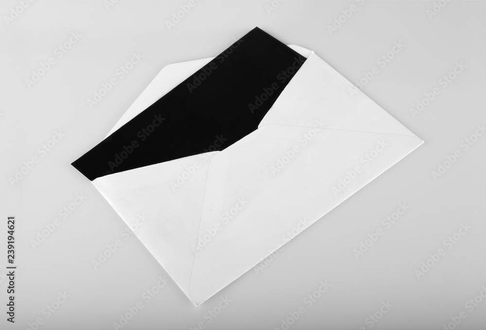 Blank Black Invitation Card with white Envelope Mockup Stock Photo ...