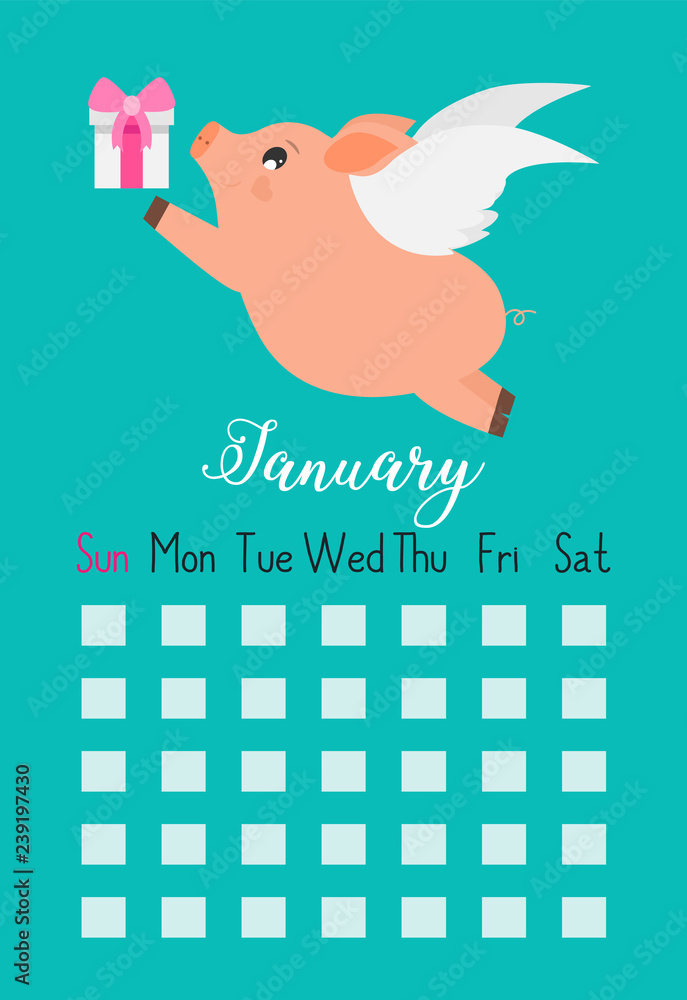 Vector cartoon style illustration of January year cute calendar page ...