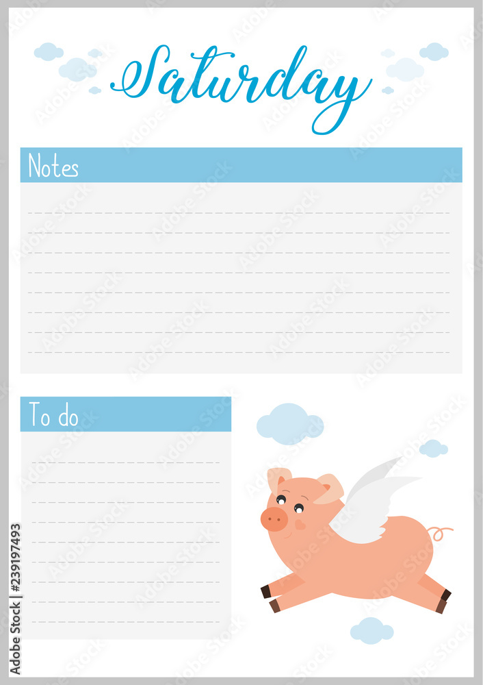 Saturday planner, page for organiser, printable for your notes. Flying ...