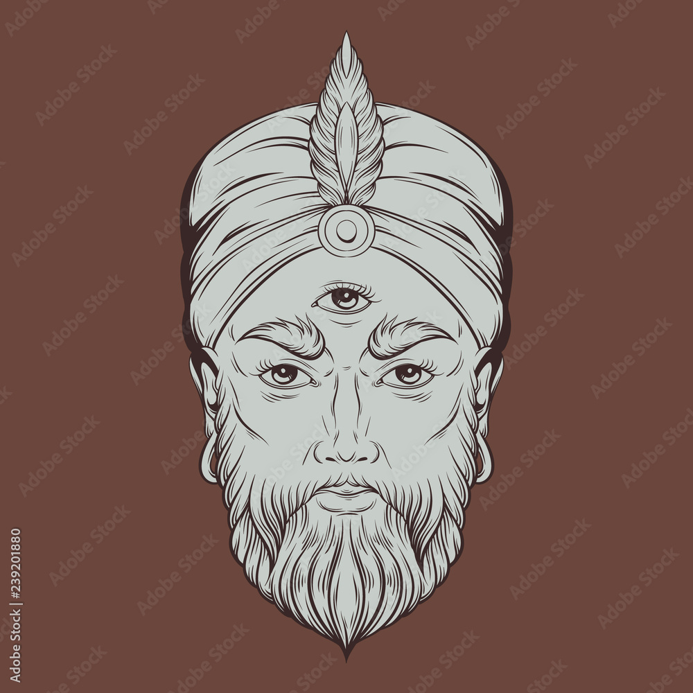 Vector hand drawn illustration of fortune teller with three eyes. Hand ...