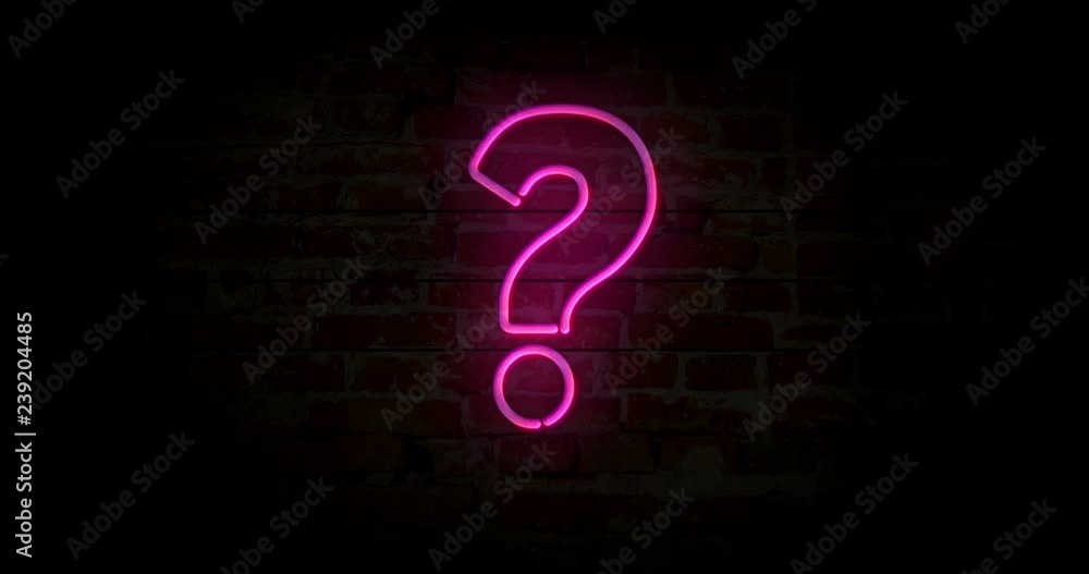 Question mark neon sign light on brick wall background. Glowing large ...