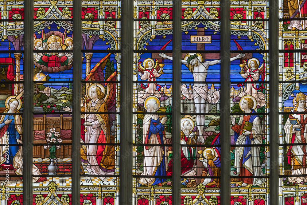 religious leaded glass window in the St. Rumbold's Cathedral; Stock ...