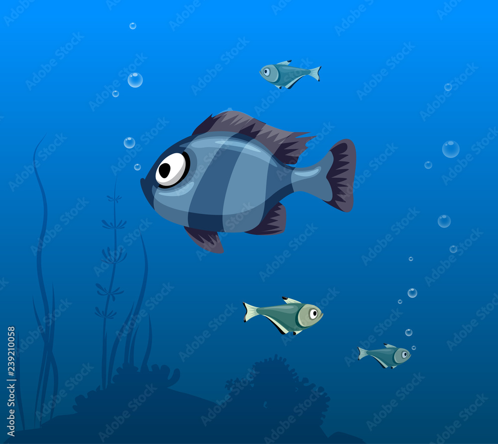 vector illustration of fish in the water, sea underwater, shoal of ...