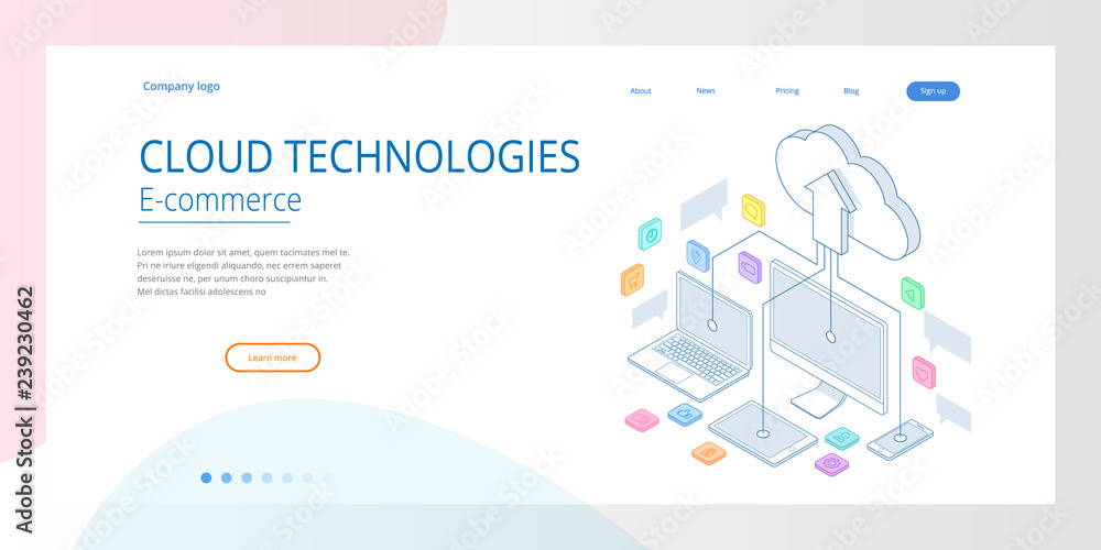 Web page design templates Cloud Computing concept. Isometric cloud ...