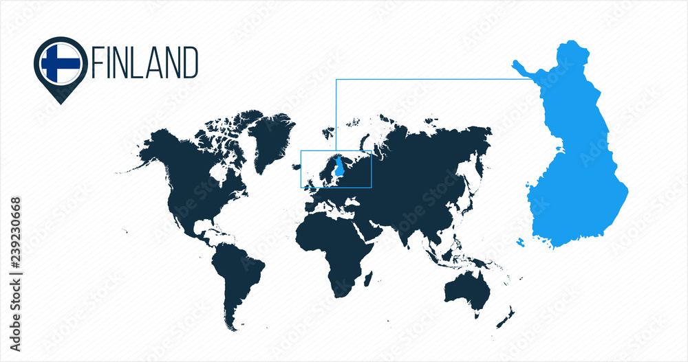 Finland location on the world map for infographics. All world countries ...
