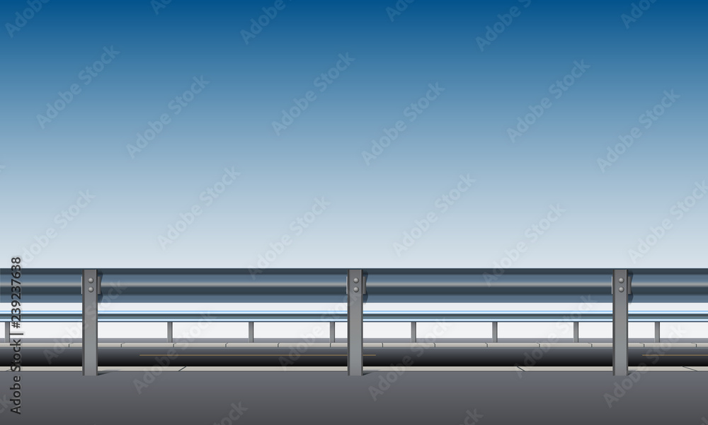 Side view of the overpass, bridge, road with a crash barrier, blue sky ...
