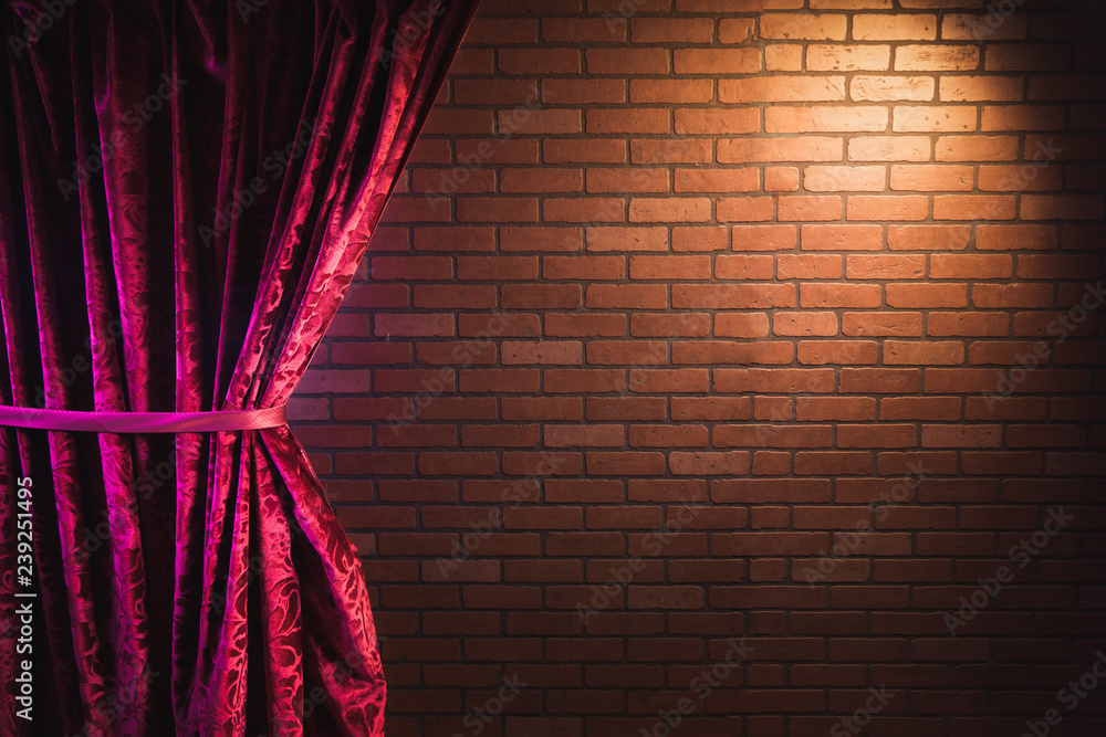 Brick wall and red curtain Stock Photo | Adobe Stock