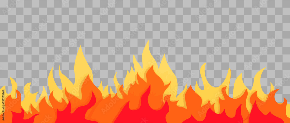Cartoon fire flame frame. orange fire border on transparent background ...