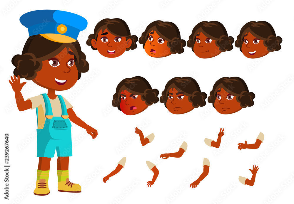 Indian Girl, Child, Kid Vector. Hindu. Asian. Young. Face Emotions ...