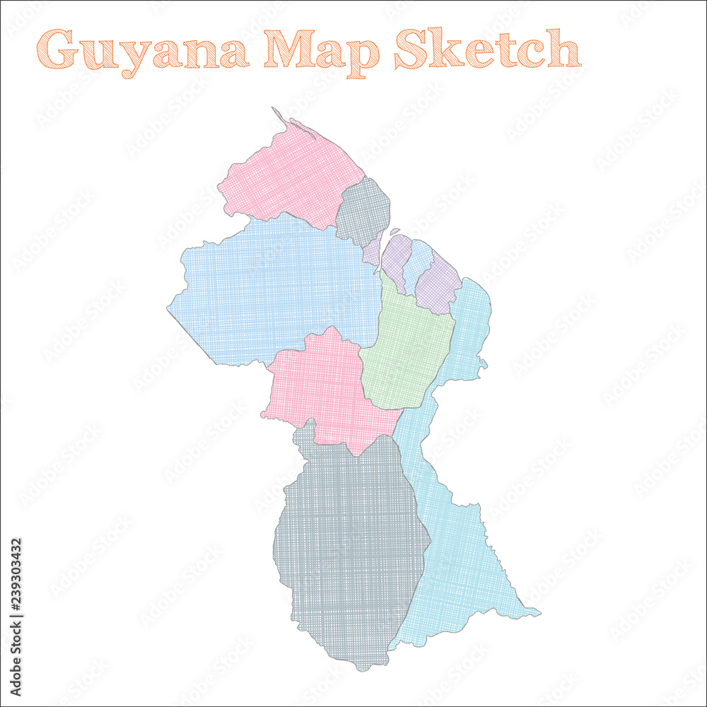 Guyana map. Hand-drawn country. Incredible sketchy Guyana map with ...