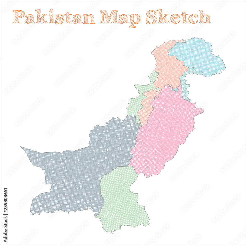 Pakistan map. Hand-drawn country. Wonderful sketchy Pakistan map with ...