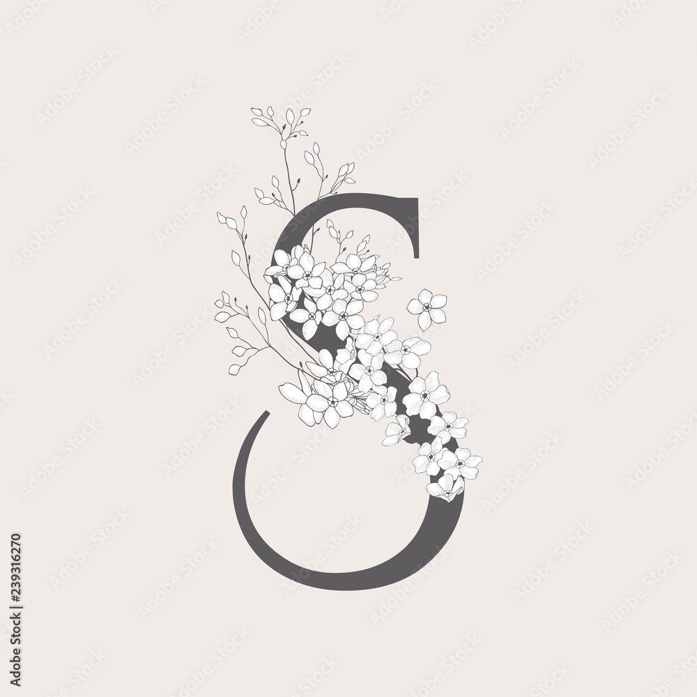 Vector Blooming Floral Initial S Monogram and Logo Stock Vector | Adobe ...