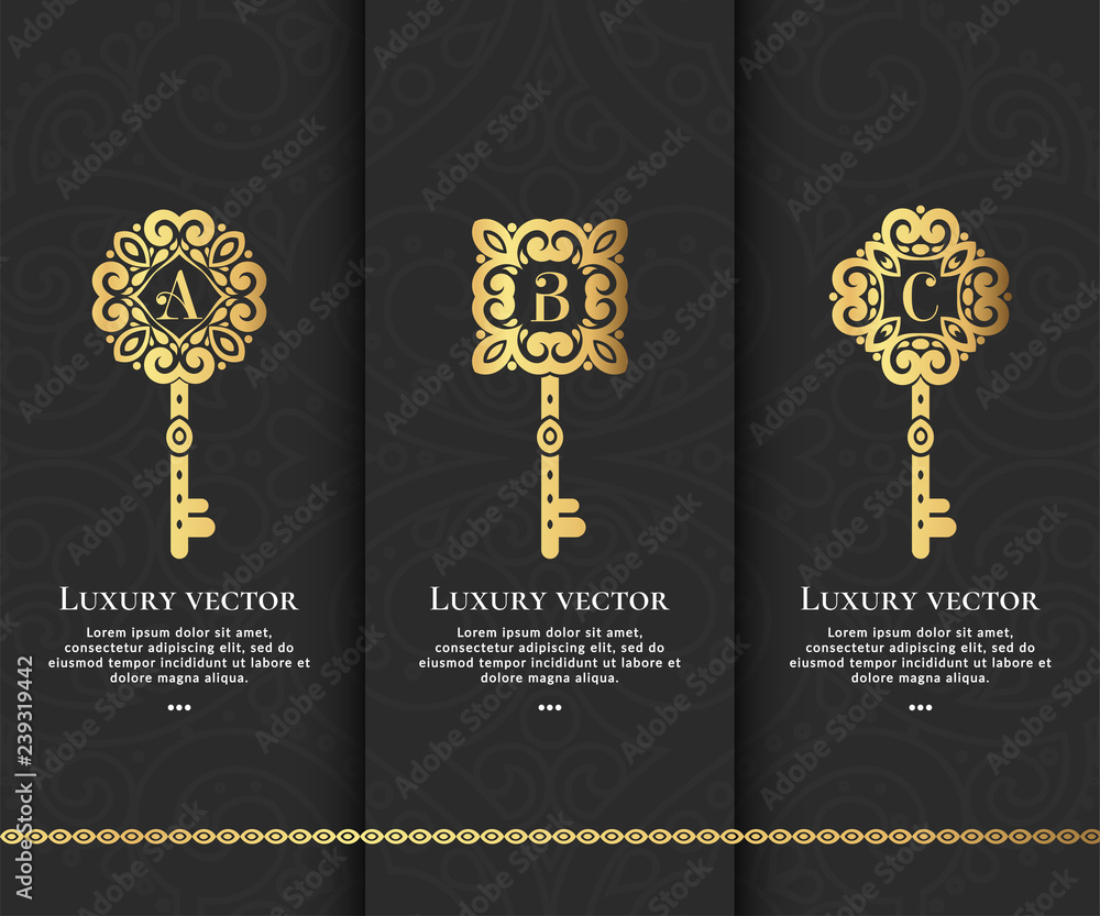 Set of luxury golden keys. Elegant, classic elements. Can be used for ...