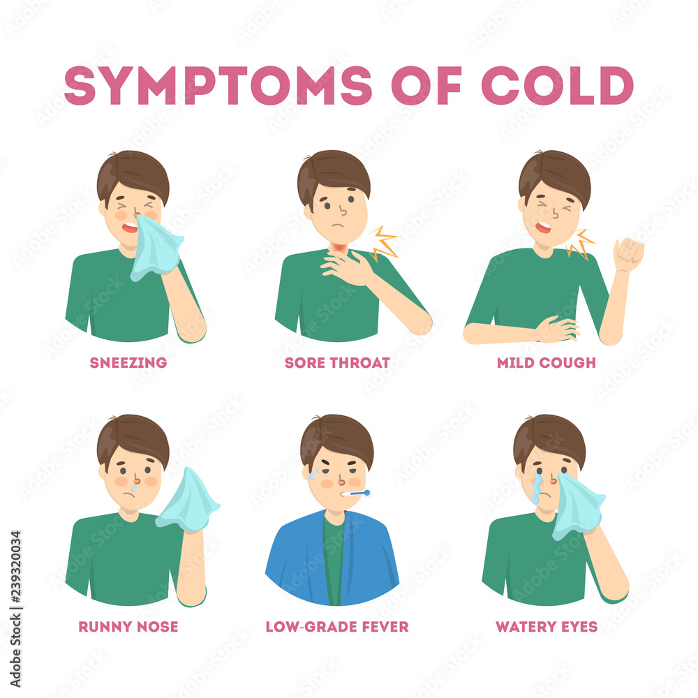 Cold and flu symptoms infographic. Fever and cough Stock Vector | Adobe ...