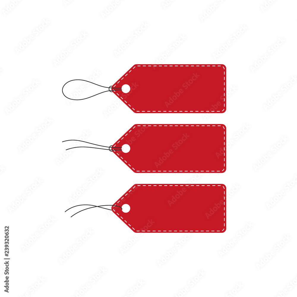 Blank red price tag vector set. Price tag with string vector template ...