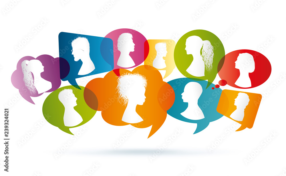 Vector colored Speech bubble. Crowd talking. Group of people talking ...