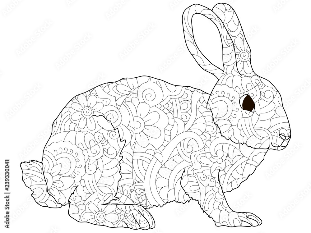 Adult antistress coloring rabbit, hare, animal pattern, astrakhan ...