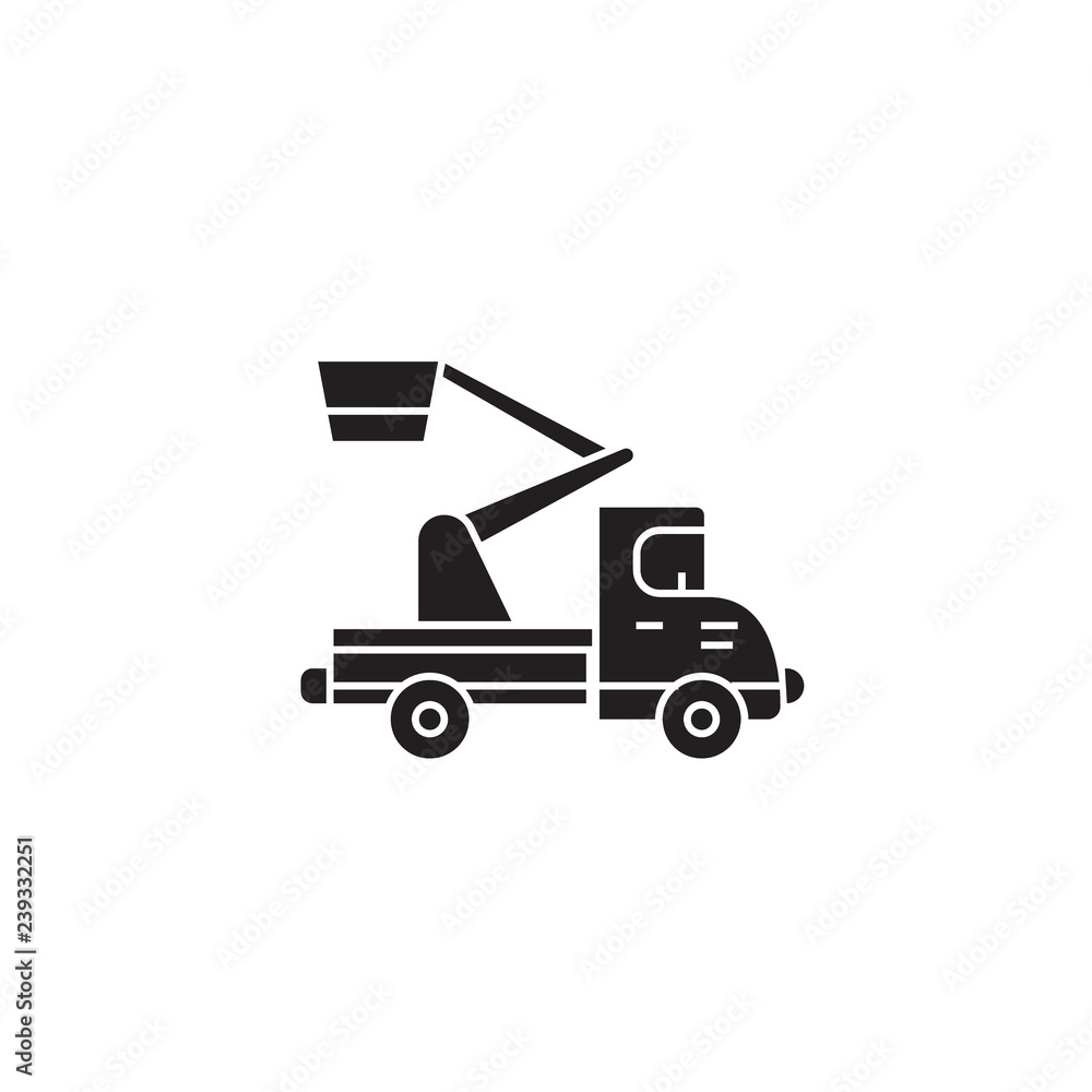 Cherry picker black vector concept icon. Cherry picker flat ...