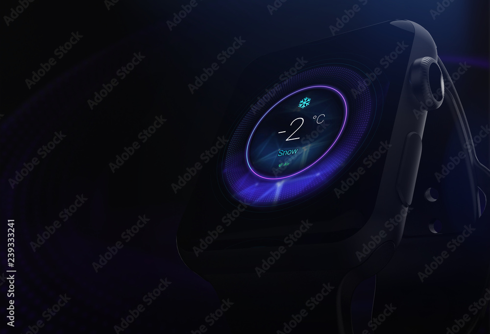 Modern smartwatch weather forecast app on screen tracking outside ...