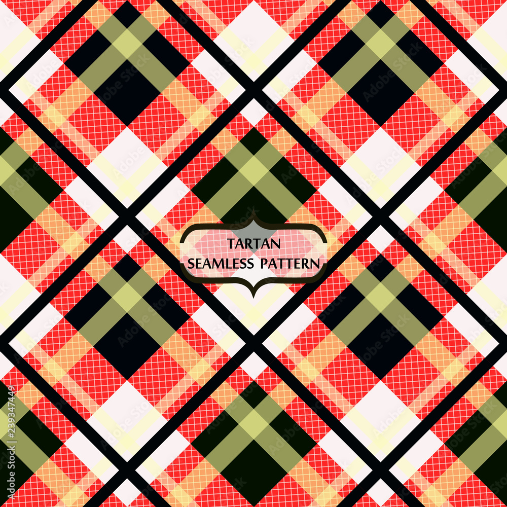 Menzies tartan red kilt diagonal fabric texture seamless pattern.Vector ...