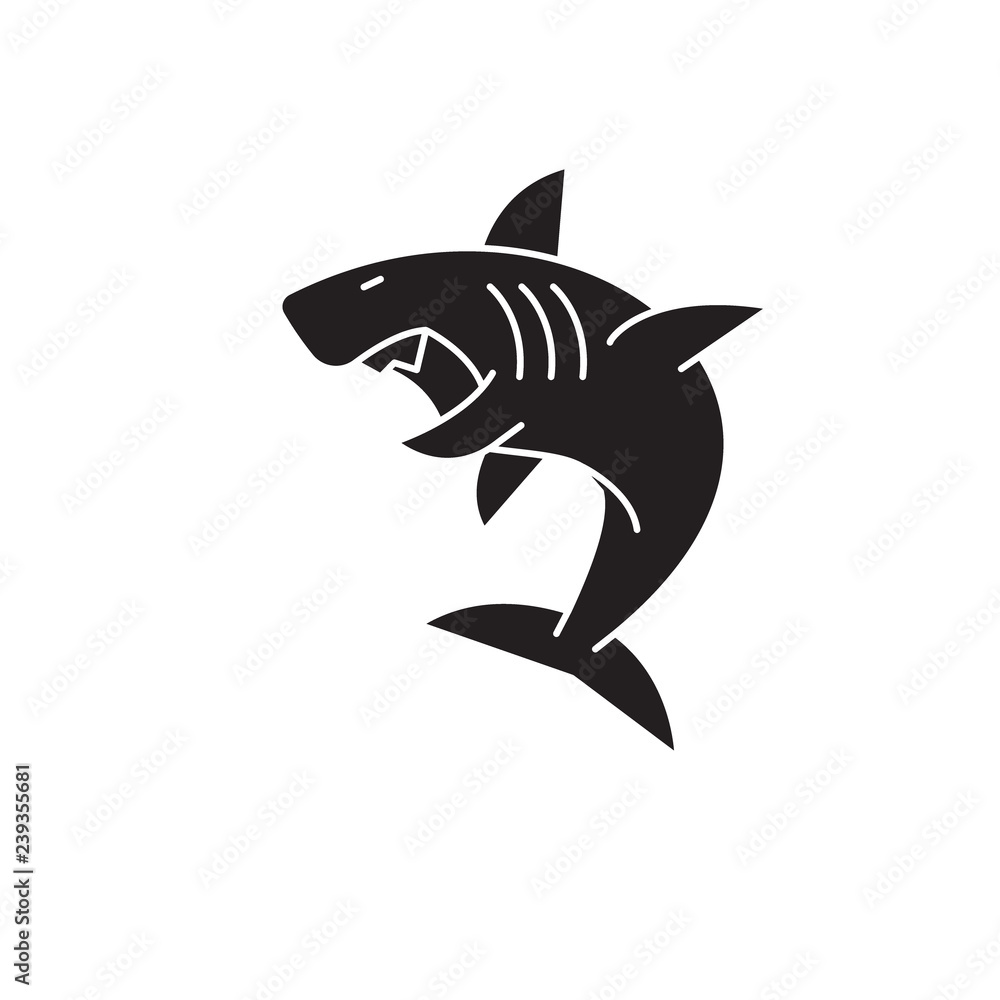 Great white shark black vector concept icon. Great white shark flat ...