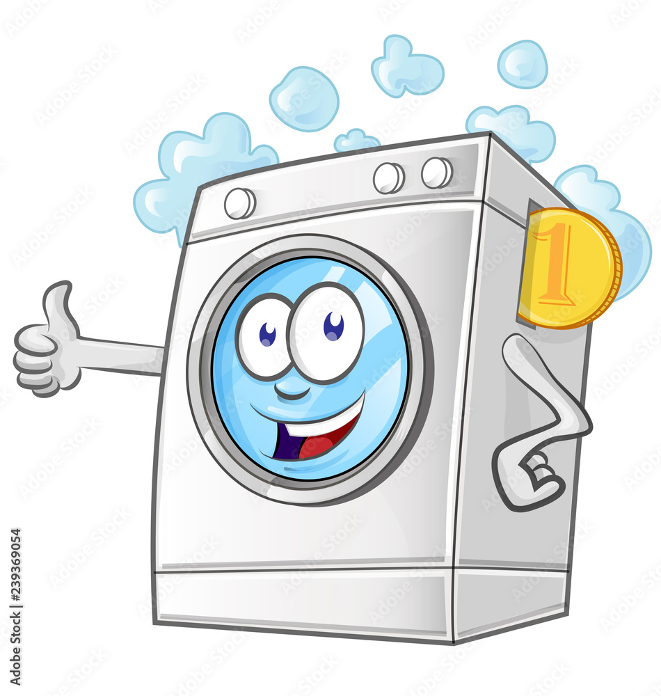 Laundry service cartoon with coin. vector Stock Vector | Adobe Stock