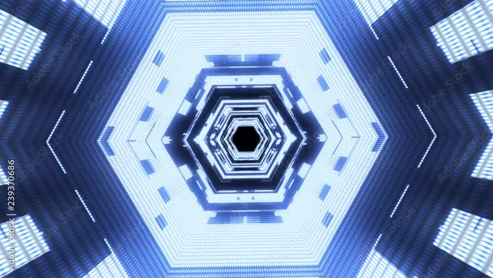 Vidéo Stock Flight in out neon lights cyber data hexagonal vr tunnel ...