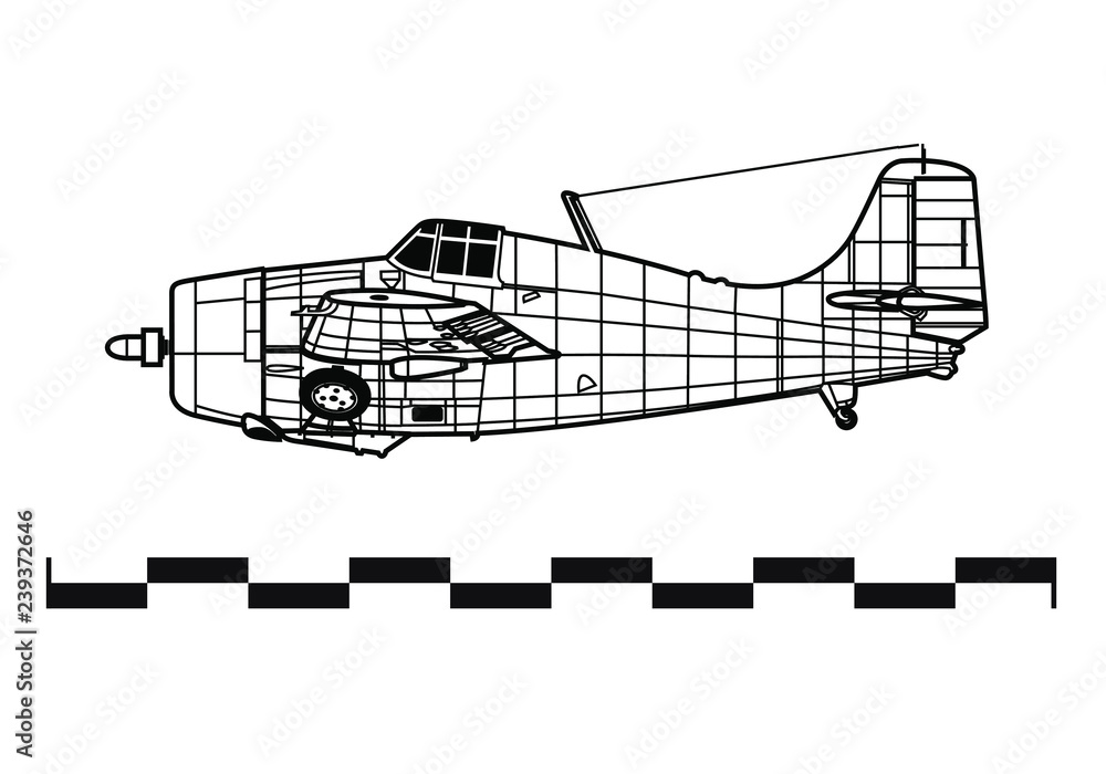 Grumman F4F WILDCAT. Outline drawing Stock Vector | Adobe Stock