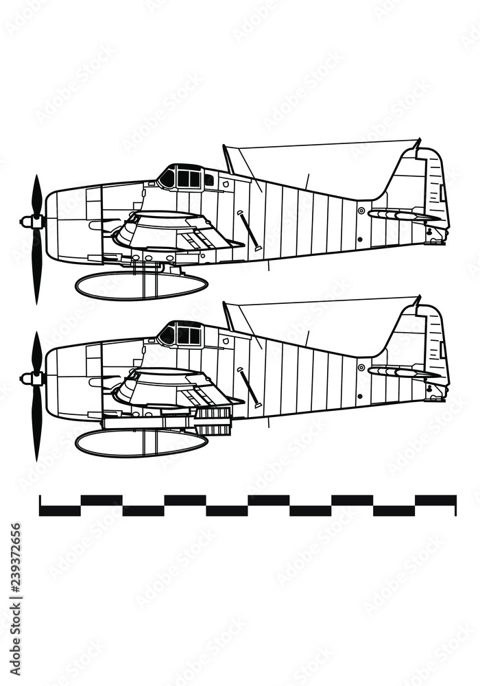 Grumman F6F HELLCAT. Outline drawing vector de Stock | Adobe Stock
