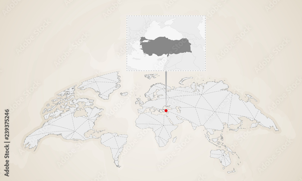 Map of Turkey with neighbor countries pinned on world map. Stock Vector ...