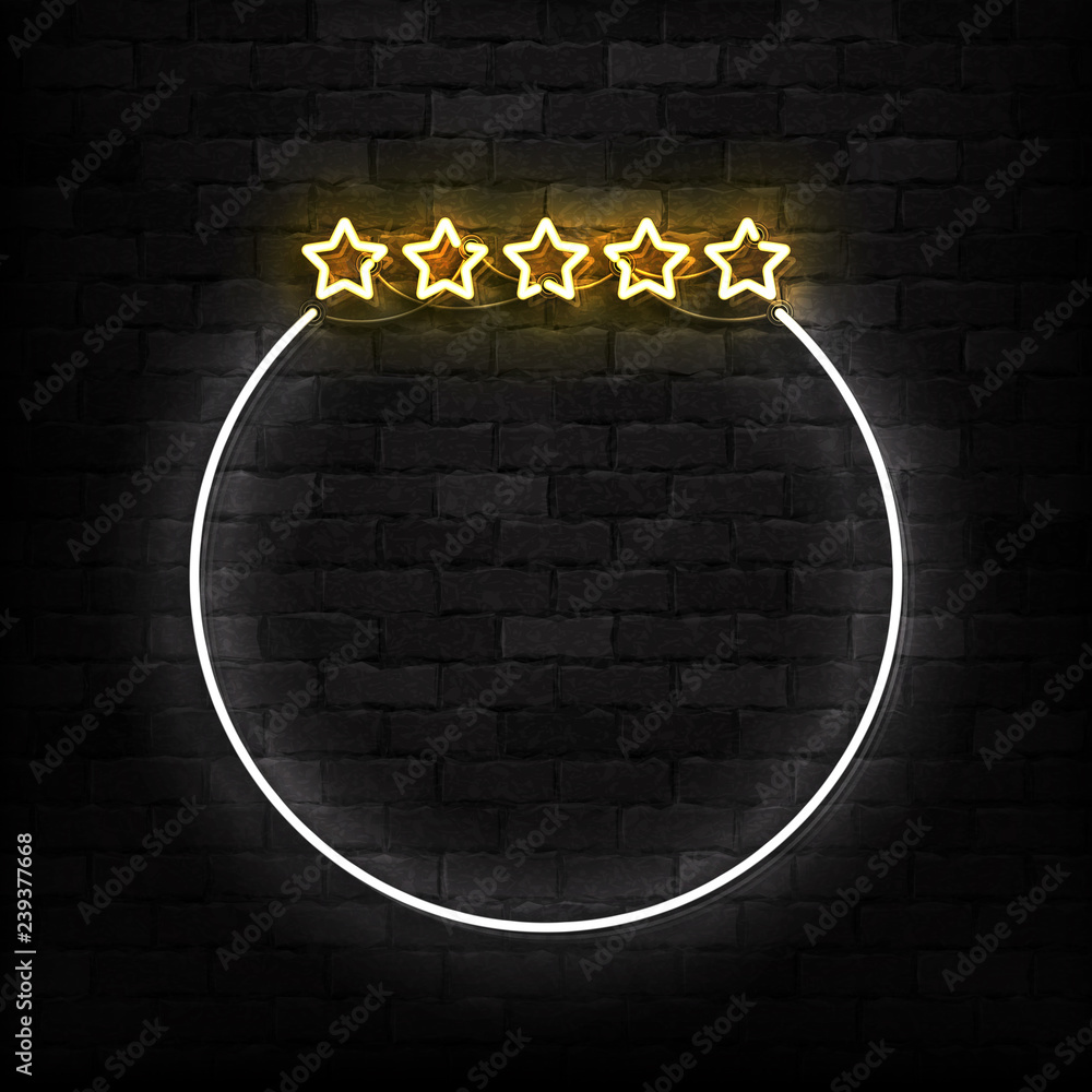 Vector realistic isolated neon sign of Five Stars frame logo for ...