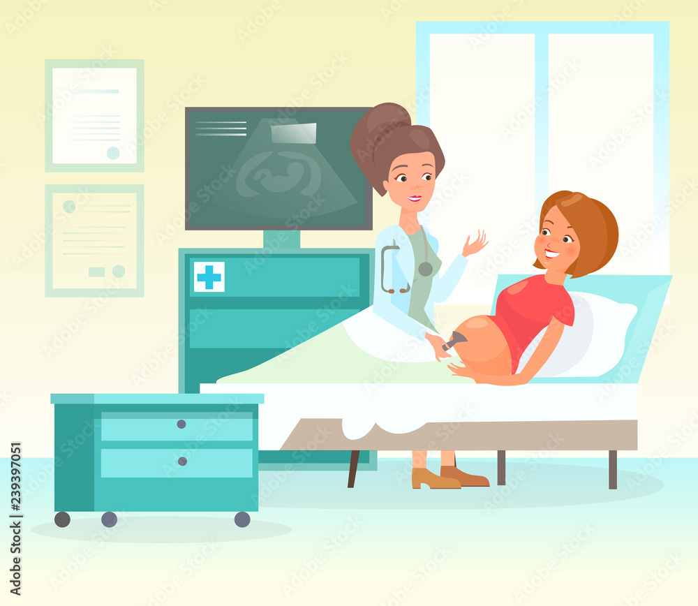 Vector illustration of ultrasound pregnancy screening concept. Lovely ...