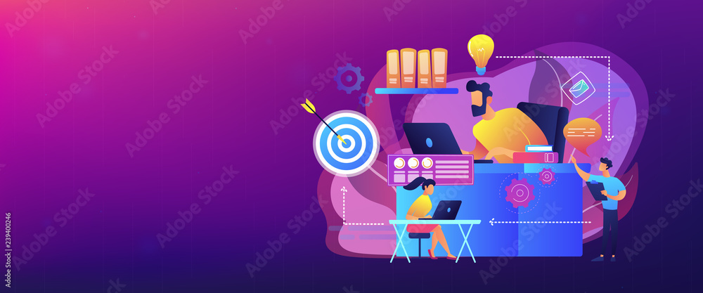 Business team and work process steps from idea to target. Business ...