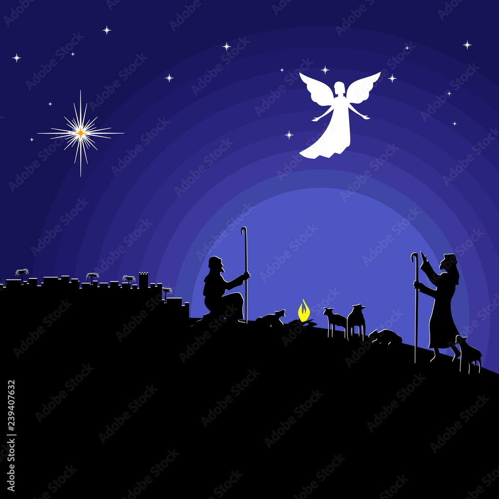 Christmas story. Night Bethlehem. An angel appeared to the shepherds to ...