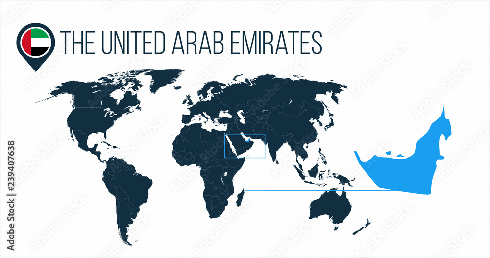 The United Arab Emirates location on the world map for infographics ...