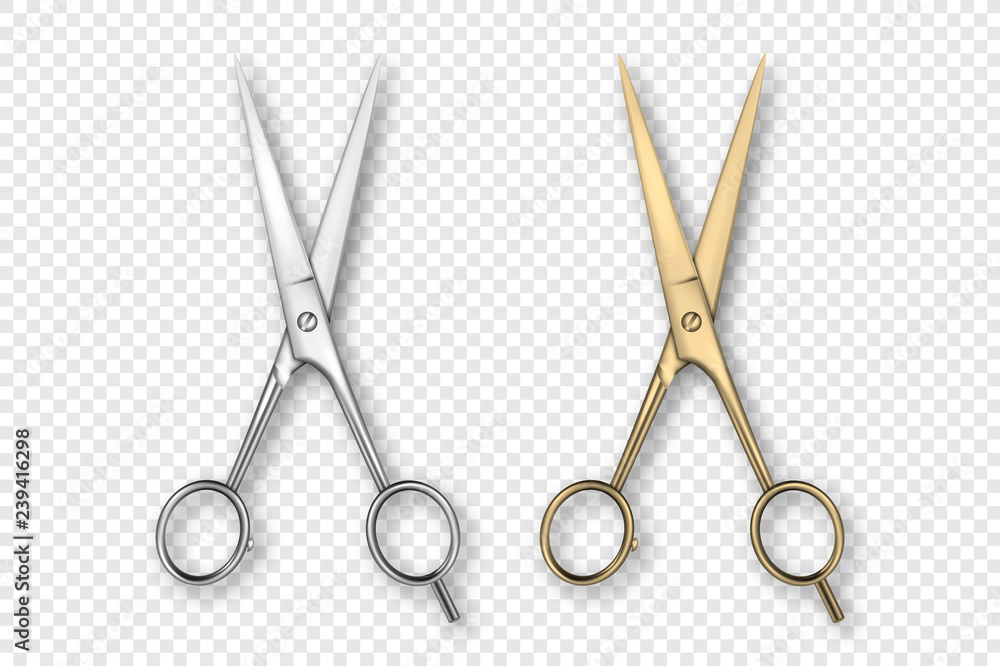 Vector 3d Realistic Silver and Gold Metal Opened Stationery Scissor ...