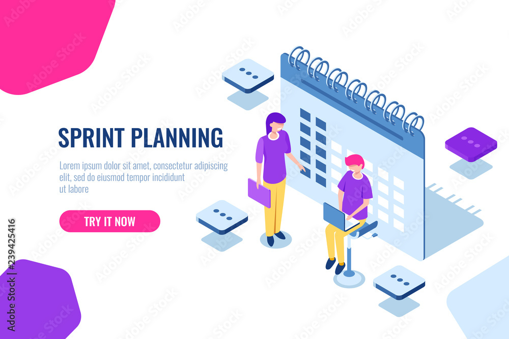 Obraz sprint planning isometric concept, calendar filling, important ...