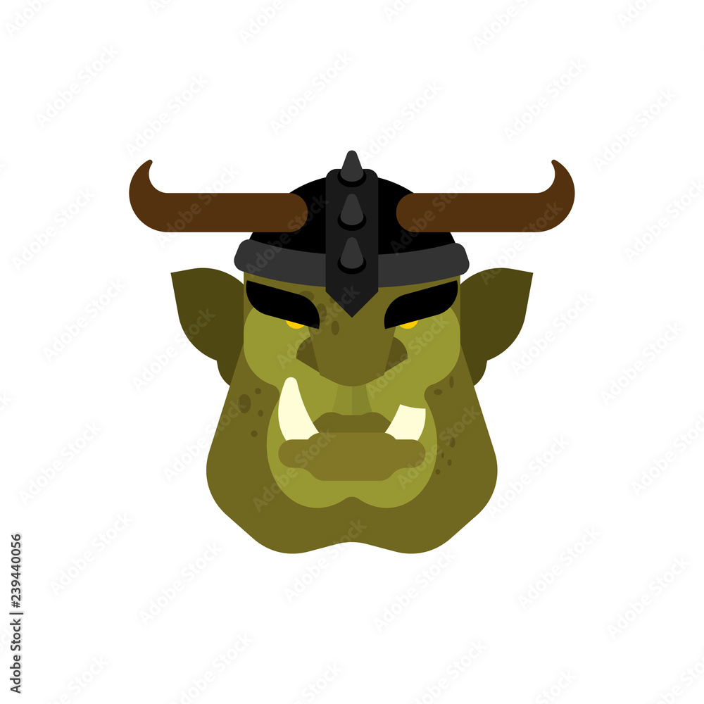 Ogre face warrior isolated. Green goblin head. Brutal Troll Stock ...