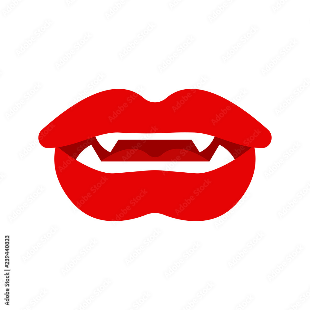 Vampire Woman lips with fangs isolated. Female mouth. Vector ...