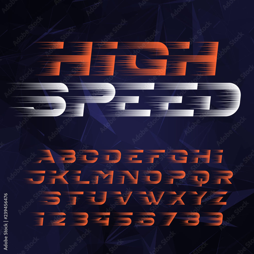 Speed alphabet font. Fast speed effect futuristic type letters and ...