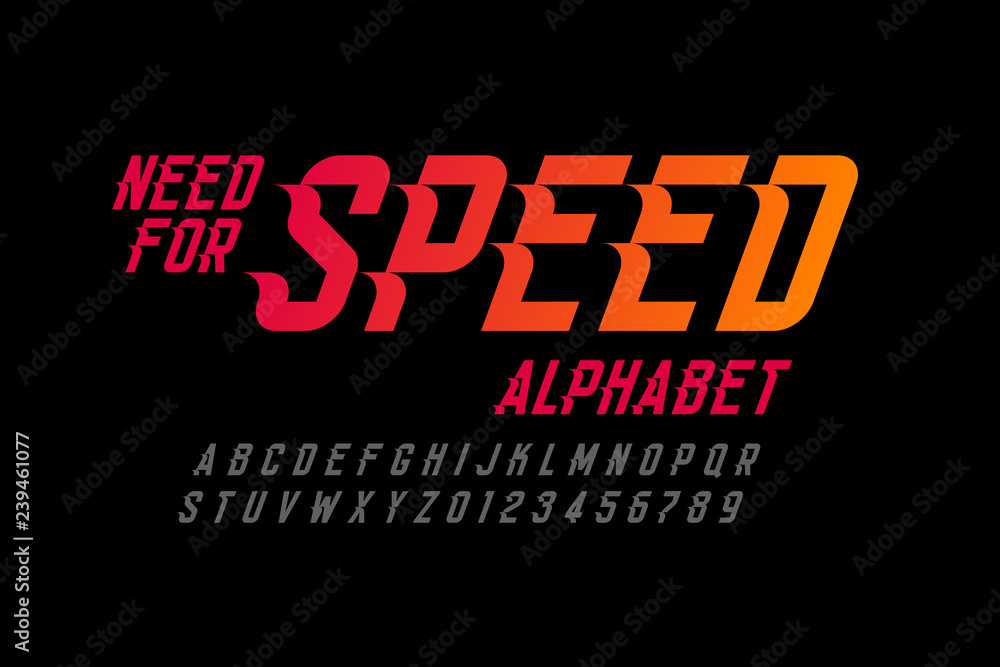 Vetor de Speed style font, need for speed alphabet letters and numbers ...