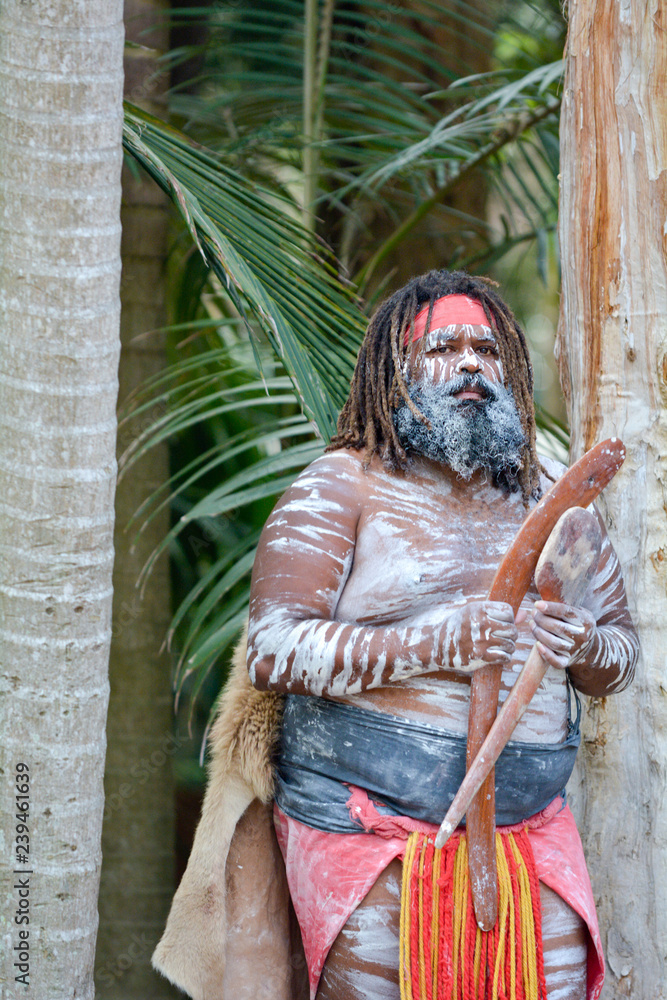Adult Indigenous Australian.Man Holding Boomerangs Stock Photo | Adobe ...