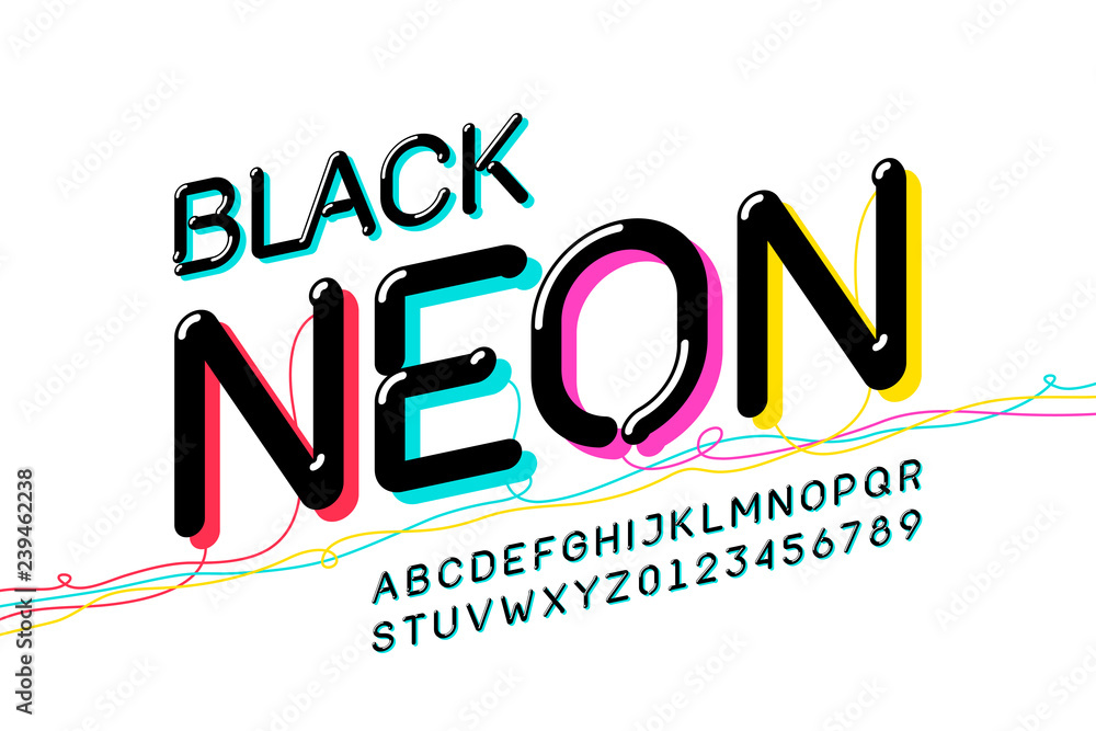 Black Neon font design, alphabet letters and numbers Stock Vector ...