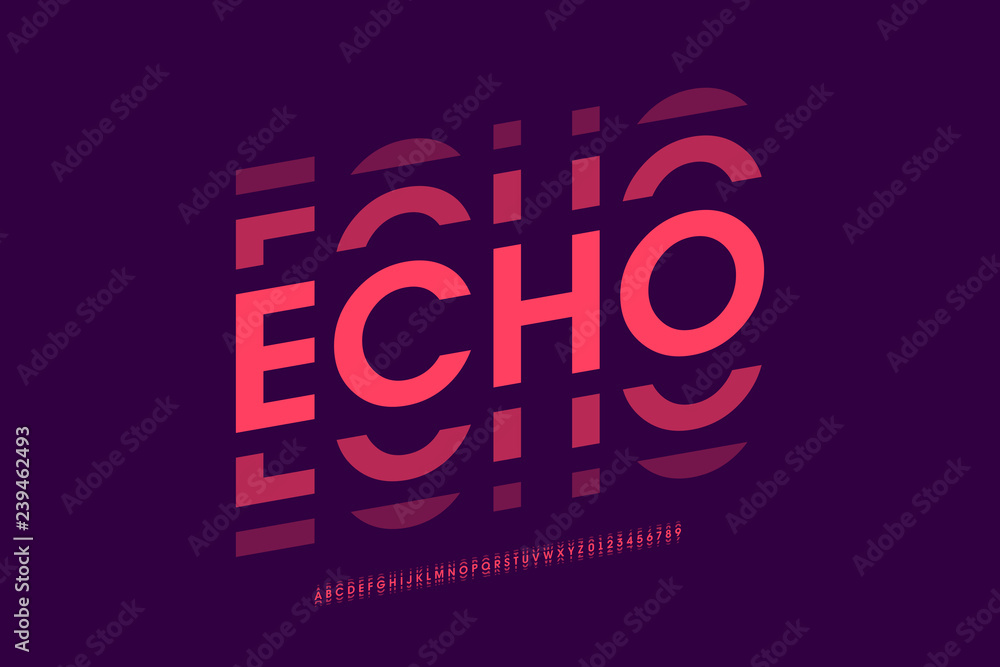 Echo style modern font, alphabet letters and numbers Stock Vector ...
