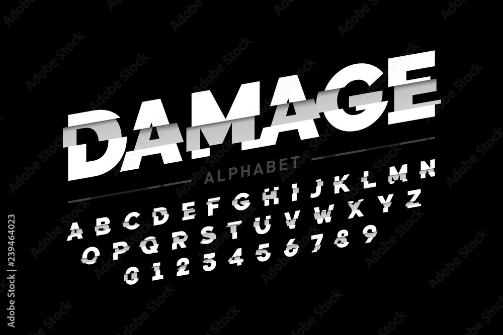 Damaged font design, alphabet letters and numbers Stock Vector | Adobe ...