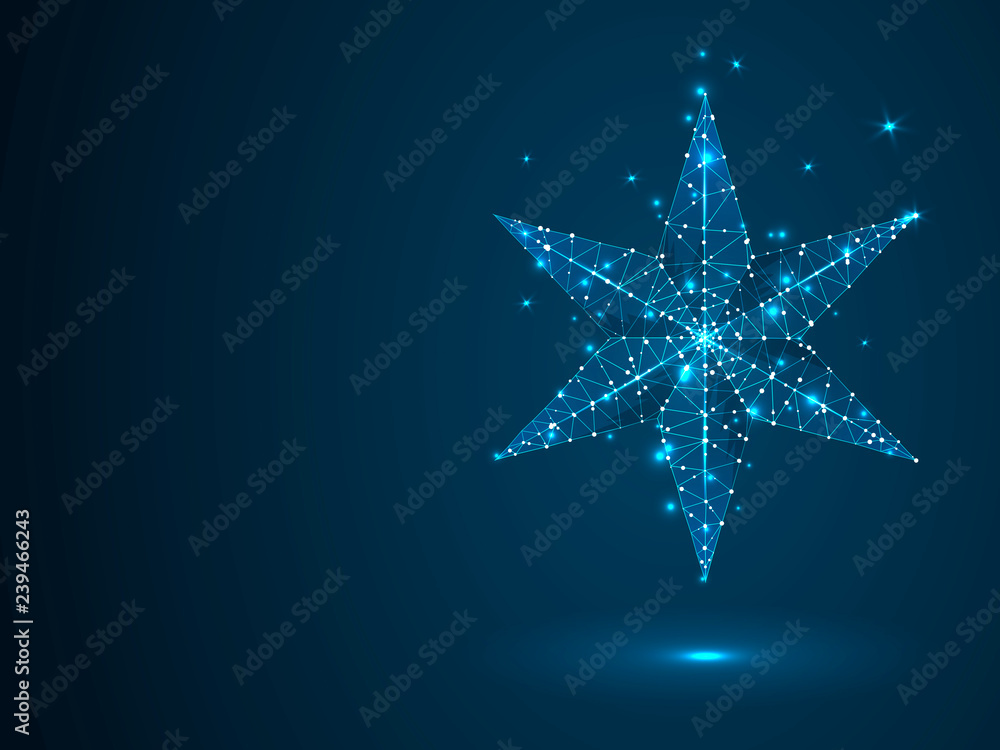 Volumetric star with six rays. Polygonal space low poly with connecting ...