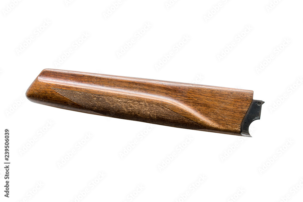 Wooden forearm of hunting rifle with vertical arrangement of smooth ...