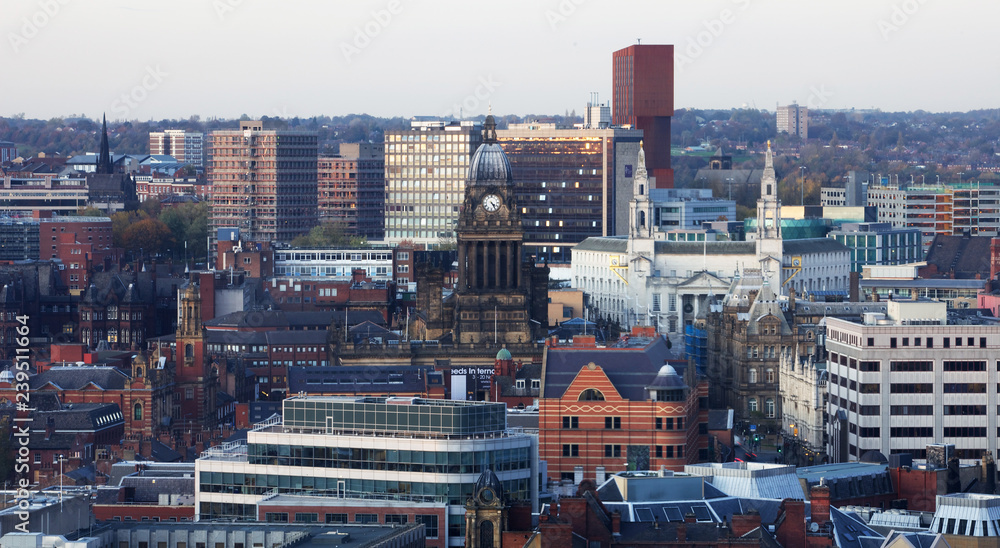 sweeping view of Leeds City centre with a combination of old and new ...